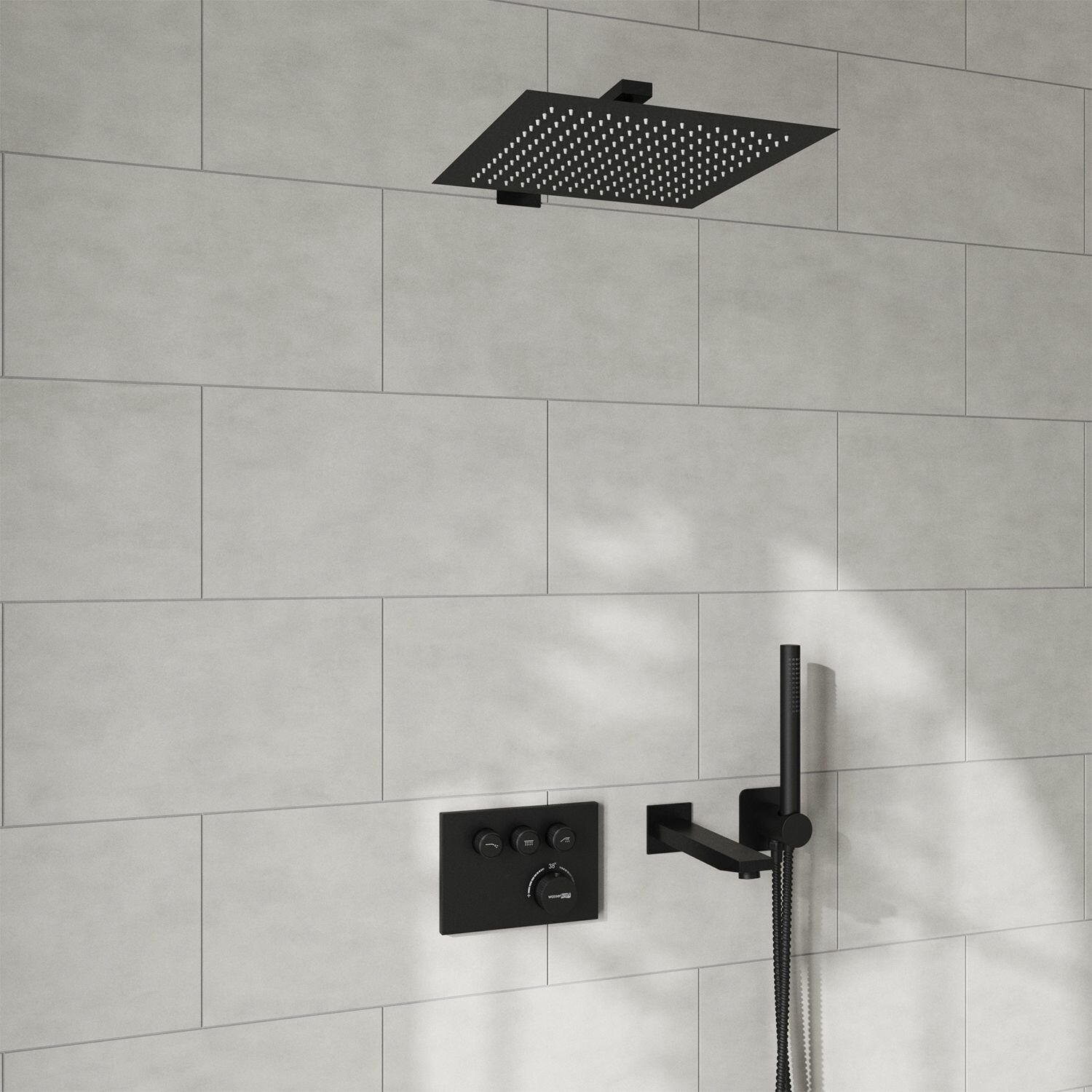 Душевая система встроенная WasserKRAFT, ливневый душ, термостат, черная A7458.219.162.302.240.217.220 T