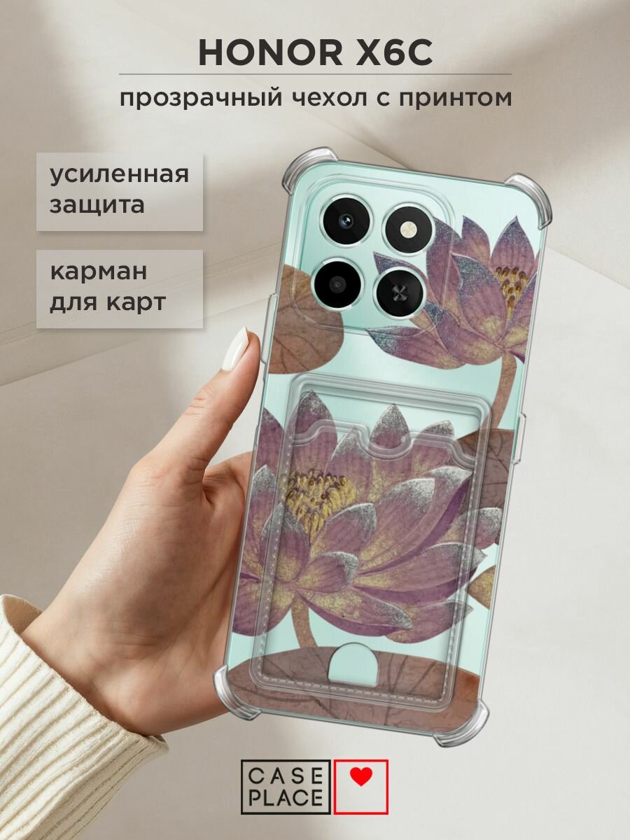 Чехол на Honor X6c (Хонор X6c) с картой и принтом "Темные лотосы"