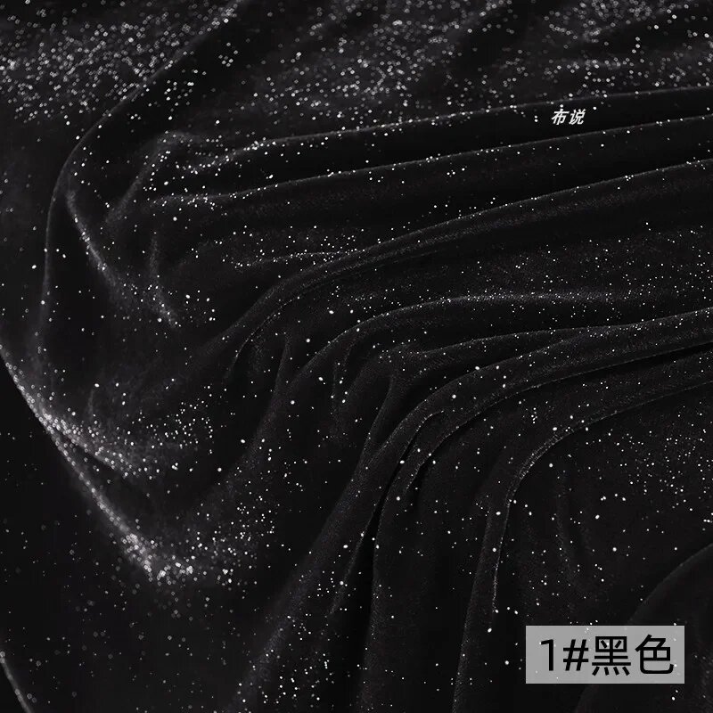 Блестящая бархатная ткань 100% полиэстер Черный, 1
