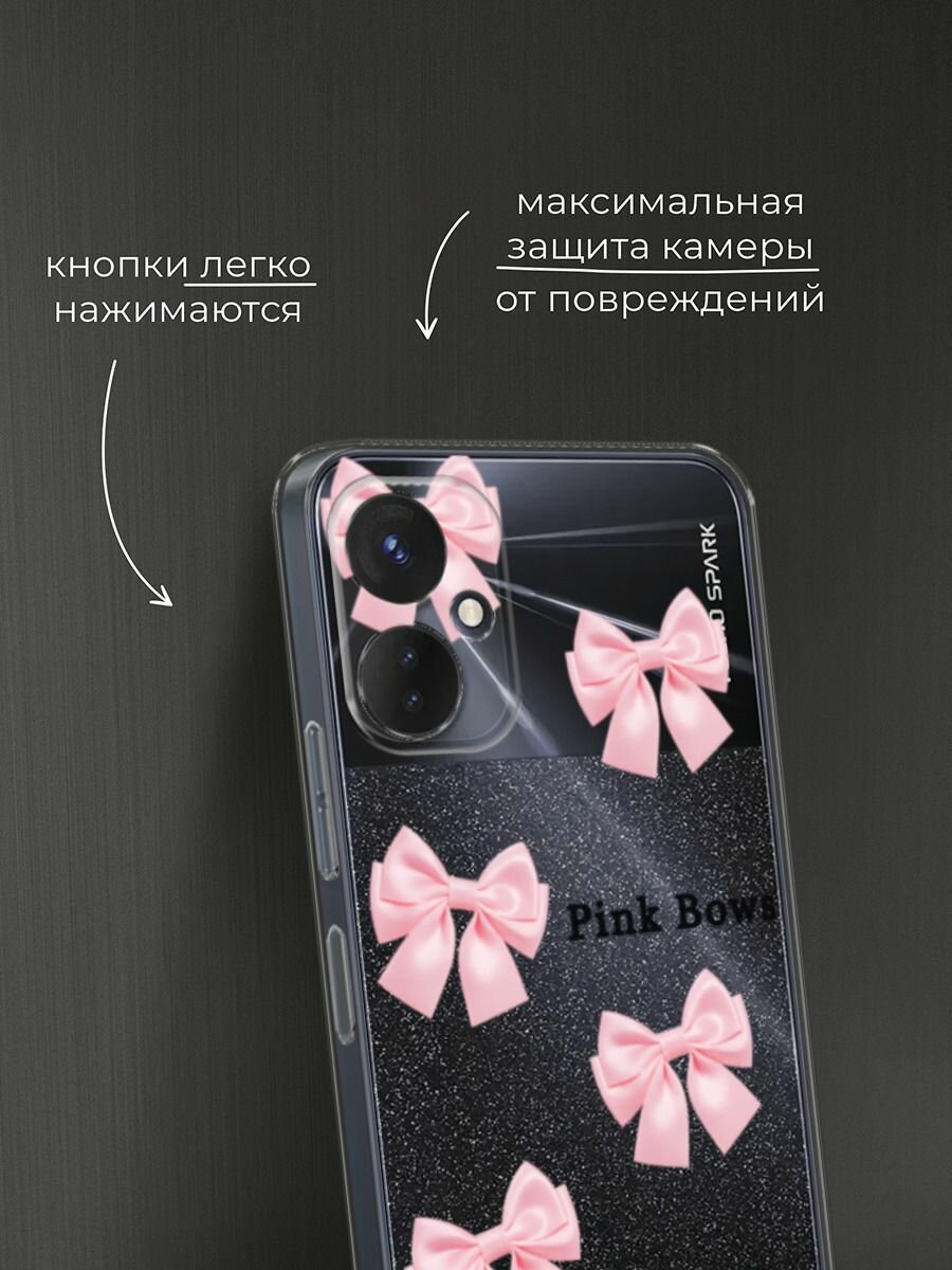 Чехол на Tecno Spark 9 Pro / Техно Спарк 9 Про с принтом "Pink Bows", прозрачный — фото 1