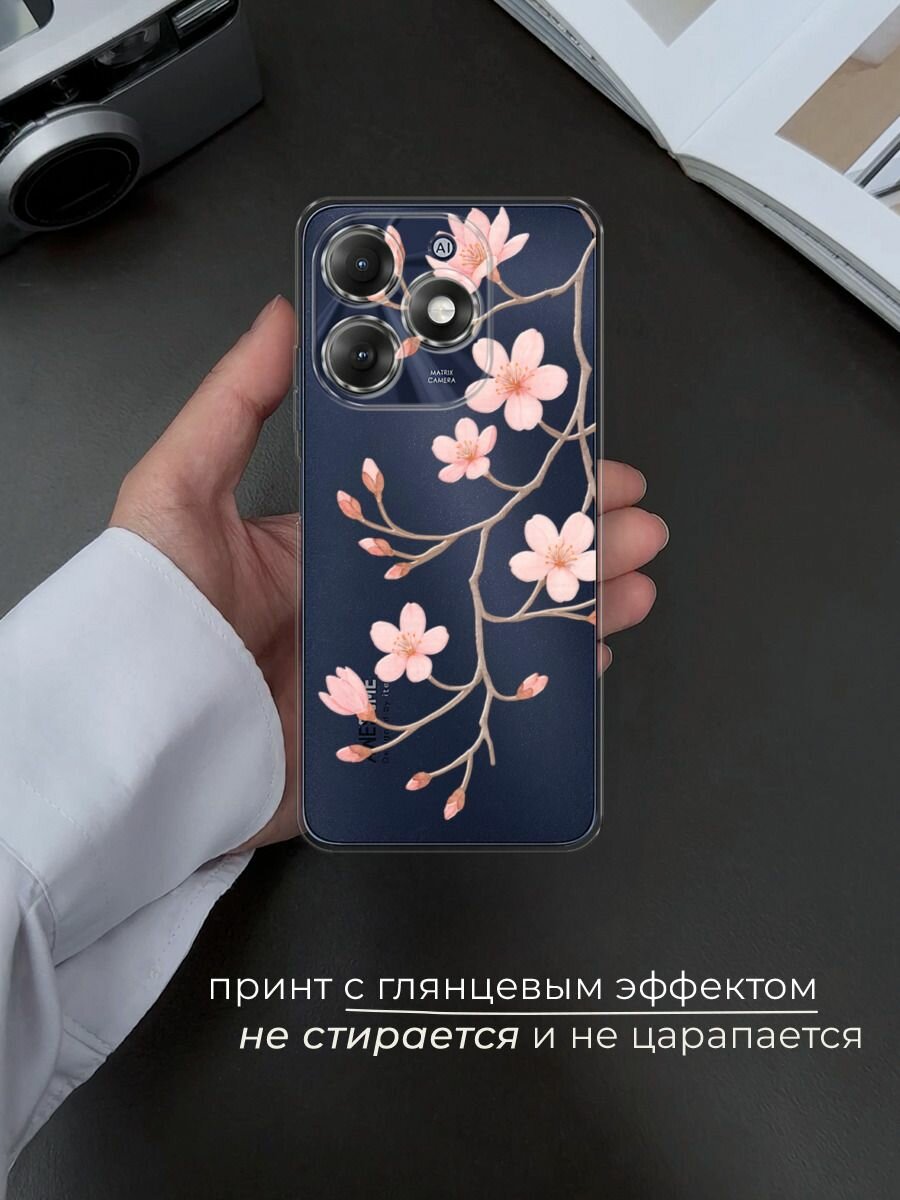 Чехол на Itel A70 / Ител А70 с принтом "Веточка распускающейся сакуры 2" — фото 1