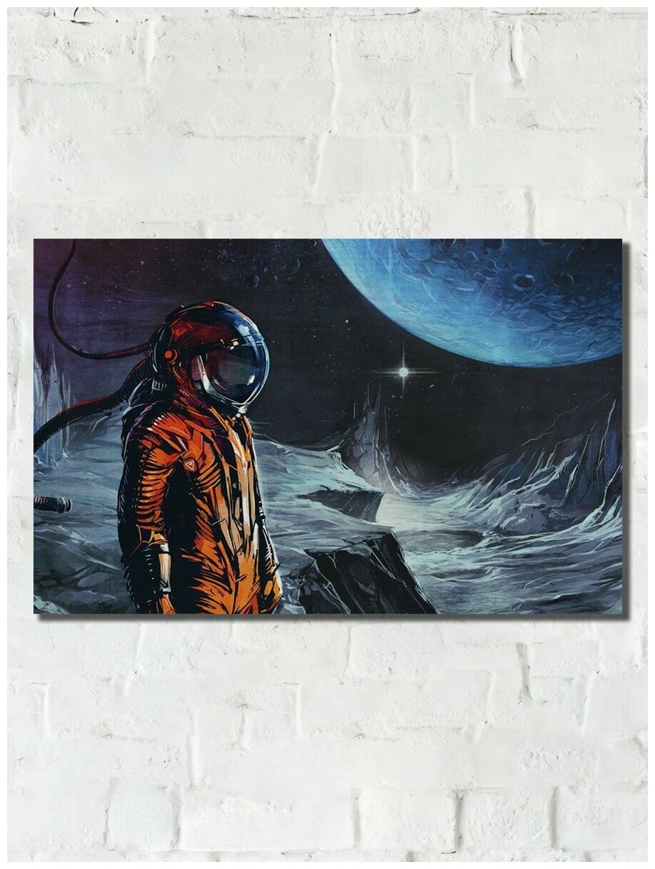 Картина интерьерная на дереве космос космонавт планета звёзды - 6833 Г