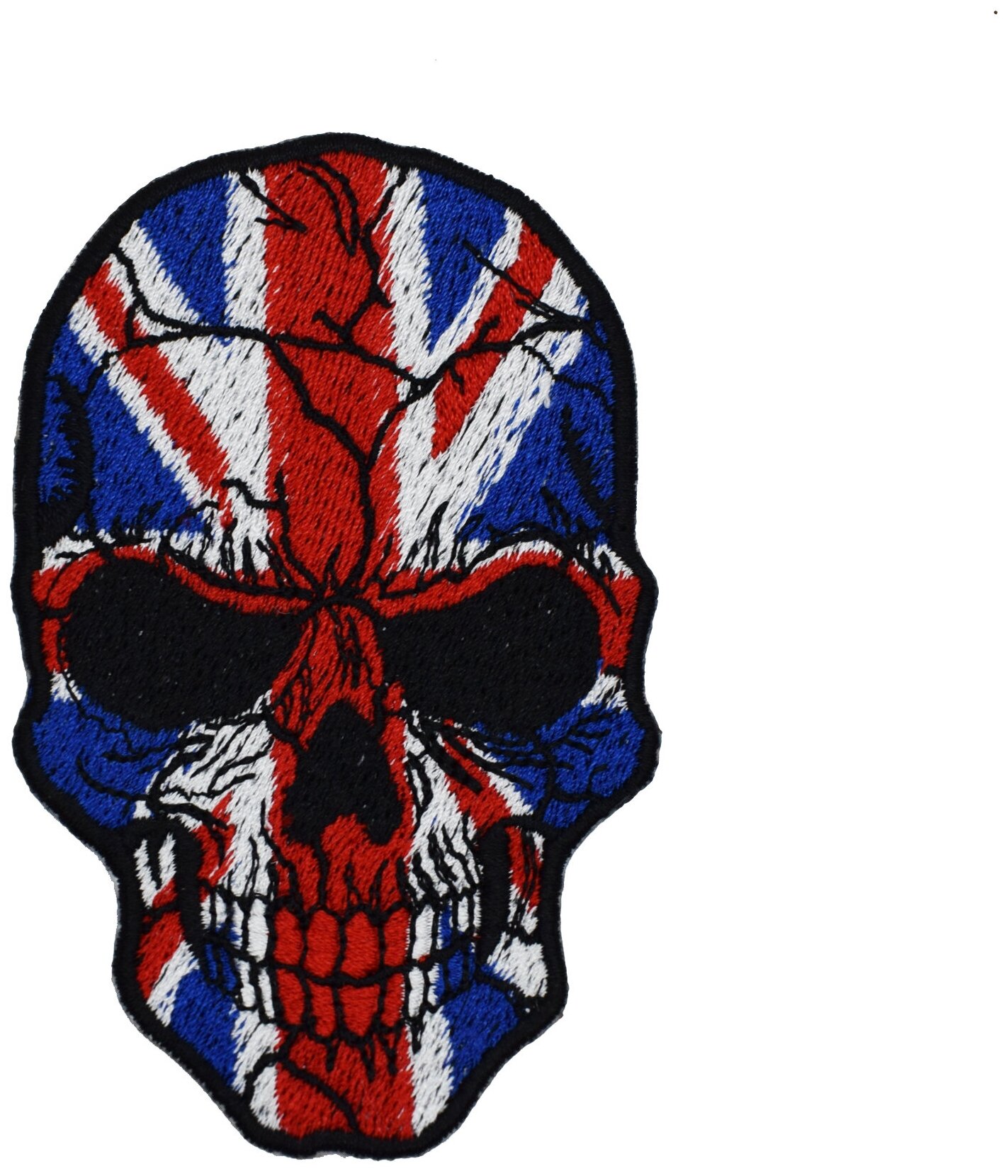 Нашивка "Череп с британским флагом", 10 см x 6 см, пришивная, белая