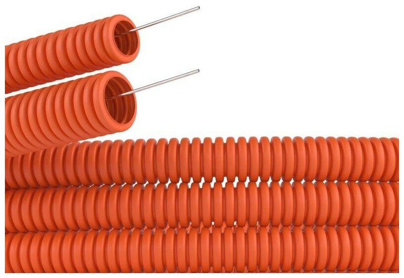 Труба гофрированная ПНД гибкая легкая d16мм с протяжкой оранж. (уп.100м) DKC 71916