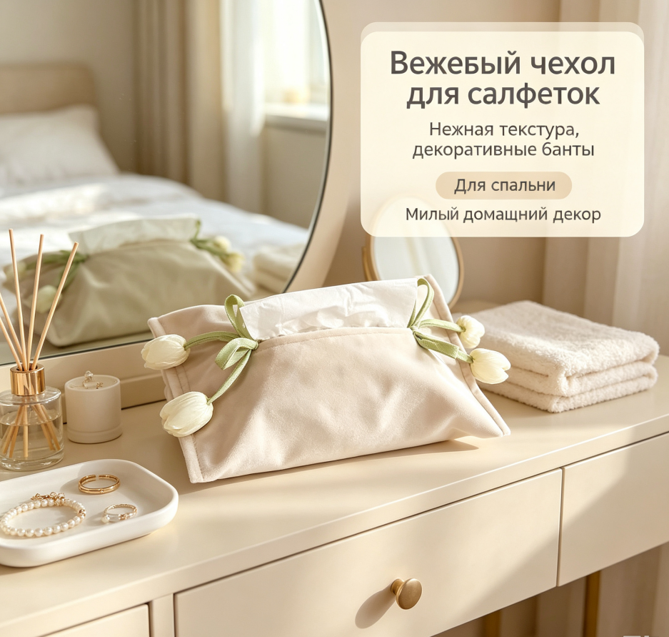 Бархатный чехол для салфеток с тюльпанами, декоративная тканевая подставка для бумажных платков