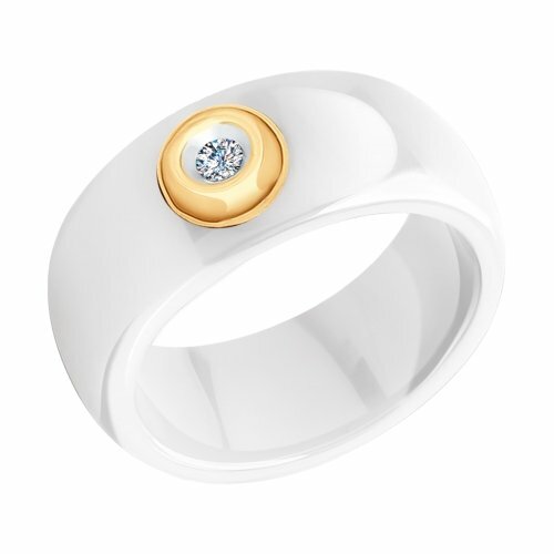 Кольцо, красное золото, 585 проба, керамика, бриллиант