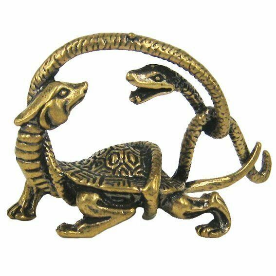 Фигурка бронзовая Черная Черепаха Генбу 43х58мм, бронза