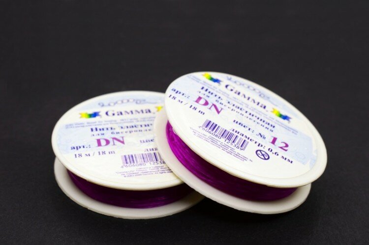 Резинка для бисера Gamma, диаметр 0,6мм, длина 18м, цвет 12 фиолетовый, 1019-041, 1шт