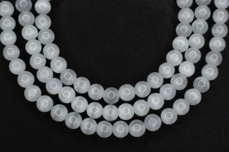 Бусина круглая Кошачий глаз 8мм, отверстие 1мм, цвет белый, 548-047, 10шт