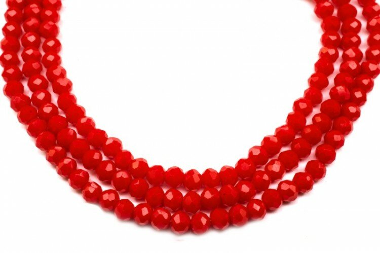 Бусина стеклянная Рондель 3,5х3мм, цвет красный, непрозрачная, 501-019, 1 нить (около 123шт, около 33см)