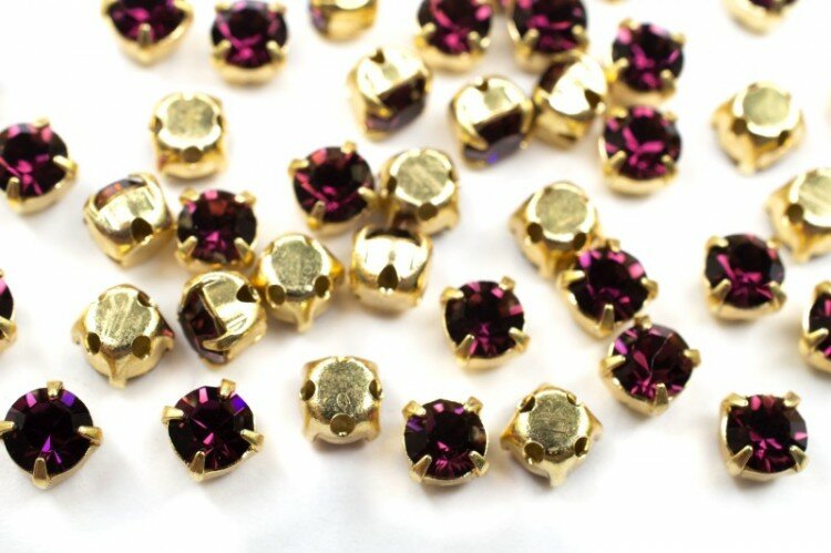 Шатоны Preciosa Maxima 4мм в оправе, цвет amethyst DF/gold, 63-129, 10шт