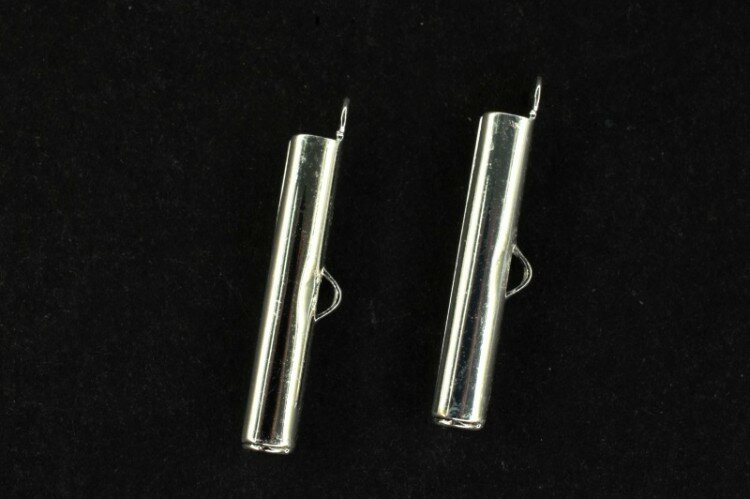 Концевик-трубочка с петелькой 25х6мм, внутренний диаметр 3,2мм, отверстие 1,5х2мм, цвет серебро, 04-142, 2шт