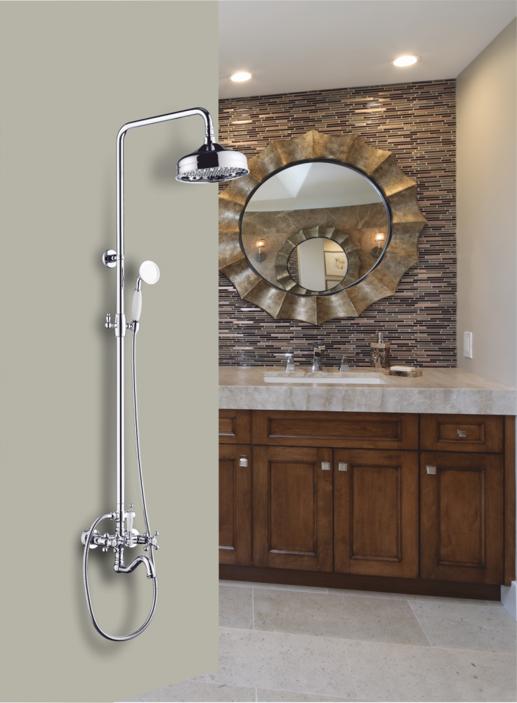 Душевая система с латунным тропическим душем, двухвентильная Ganzer GZ09063 хром