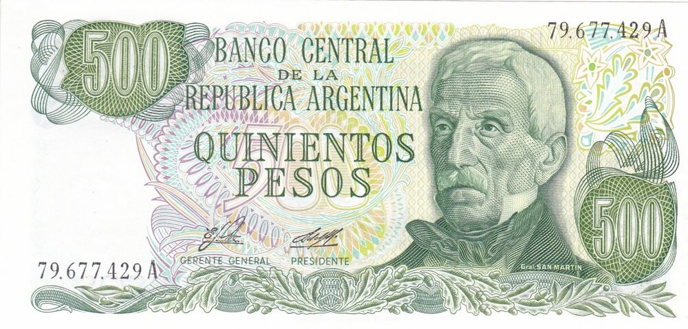 Аргентина 500 песо 1977 г. (Enrique Porta, Adolfo Diz) (Серия A)