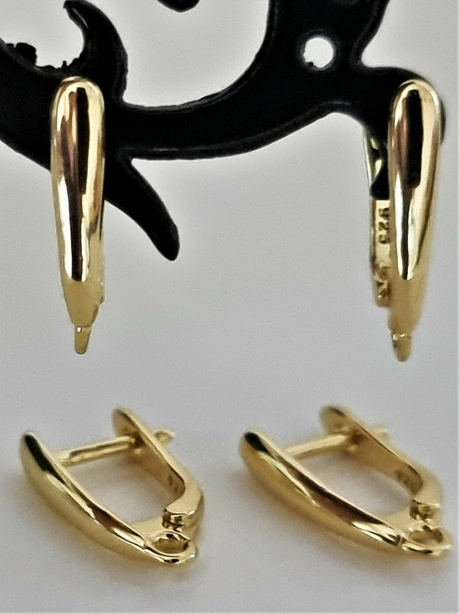 Швензы с английским замком "Гладкие капли". Золотой родий. 2пары.