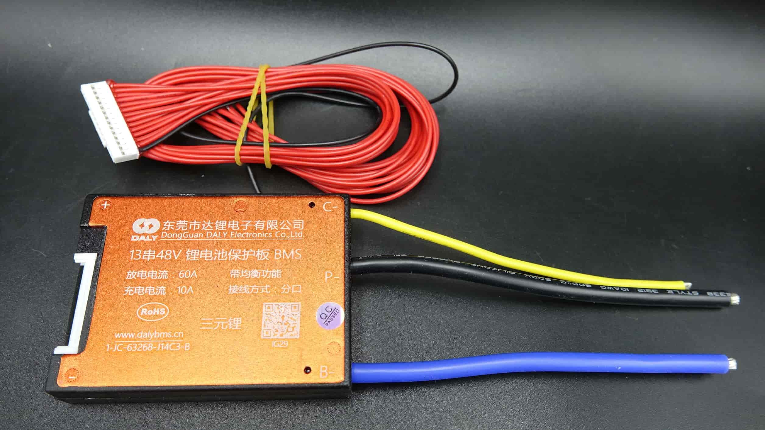 13S Плата защиты BMS DALY Li-ion 60A Водозащищенная, не симметричная раздельный порт заряда-разряда