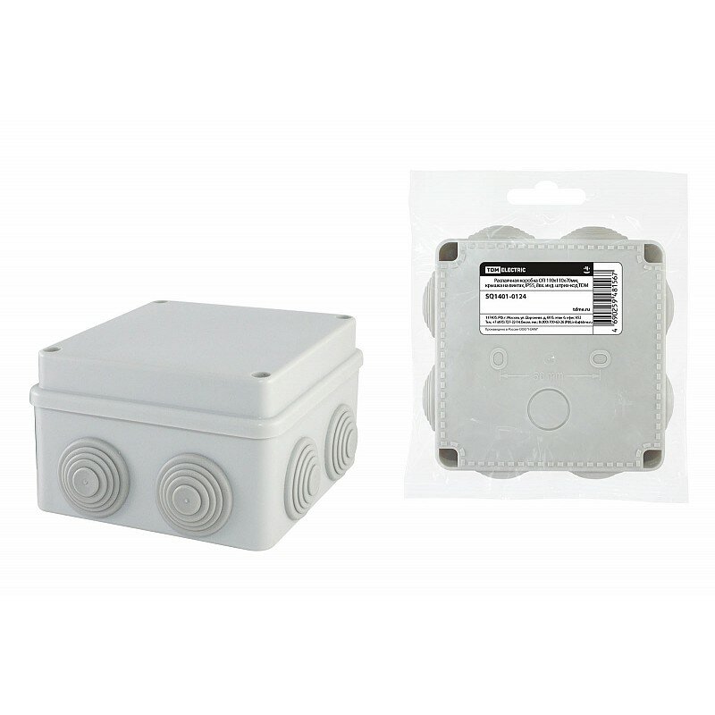 Распаячная коробка ОП 110х110х70мм, крышка на винтах, IP55, 8вх. инд. штрих-код TDM, цена за 1 шт
