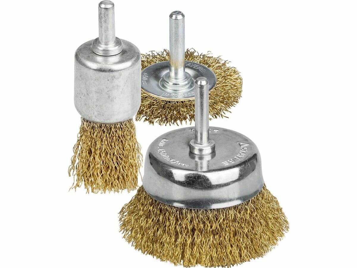 Набор щеток-крацовок для дрели витая стальная латунированная проволока Stayer PROFI 35152-H3_z01