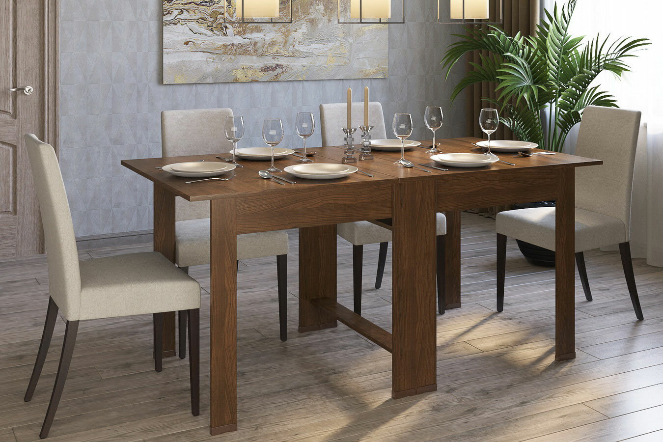 Стол-книжка 170 см с деревянными ножками и прямыми углами (цвет: орех)