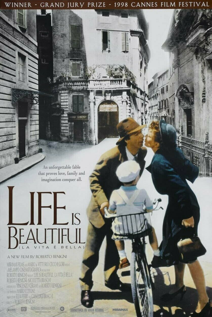 Плакат, постер Жизнь прекрасна (La Vita e bella, 1997г) на бумаге, размер 30х42см