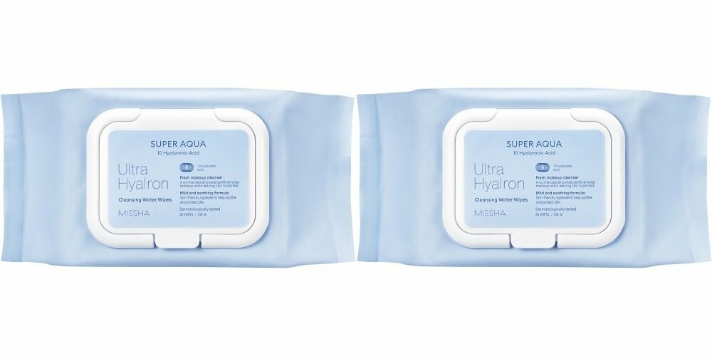 Missha Салфетки для умывания и снятия макияжа Aqua Ultra Hyalron, 30 шт, 2 уп