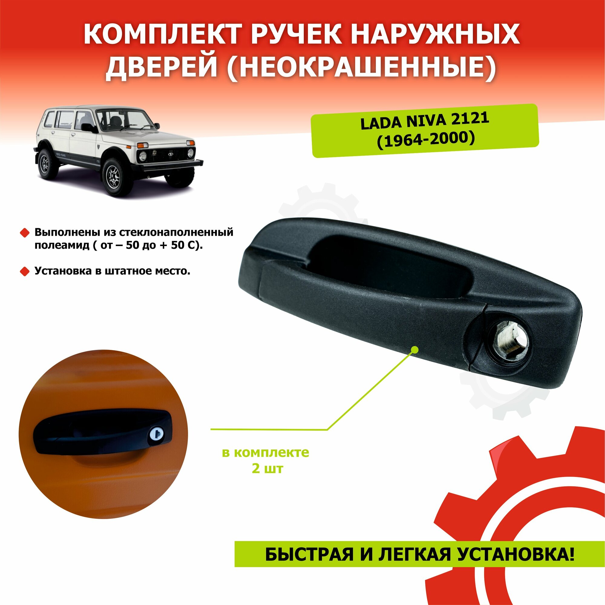 Ручки Евро на Лада нива 2121, с 1964 по 2000 г. в комплект (2 шт, личинка 06) черные, под окраску KIHOBOX АРТ 9995532199