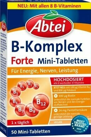 Витамины Abtei B-Complex, без глютена, нейтральный вкус, 50 штук