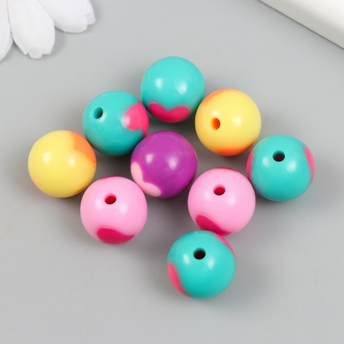 Бусины пластик "Шарик с сердечком" глянец микс d=1,6 см набор 20 гр, 9888436