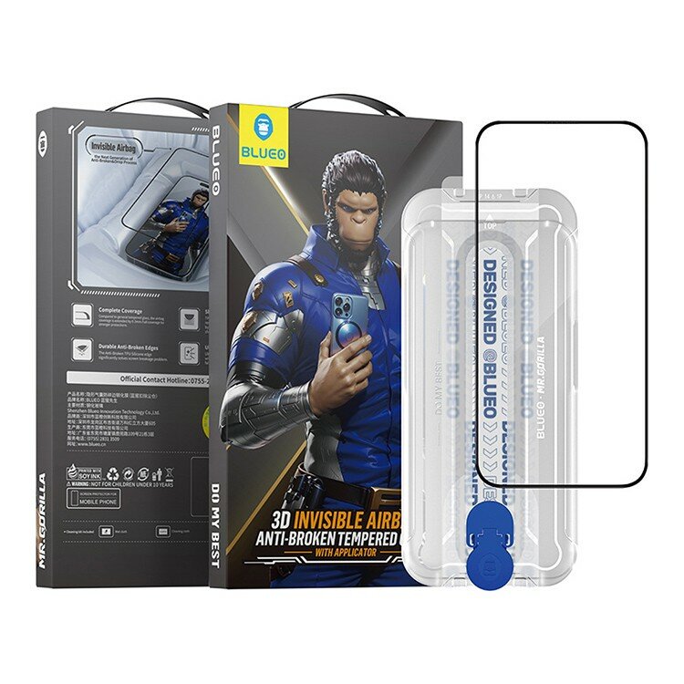 BlueO стекло для iPhone 15 Pro, 3D Anti-broken Edge Black (силик. кромка) +installer