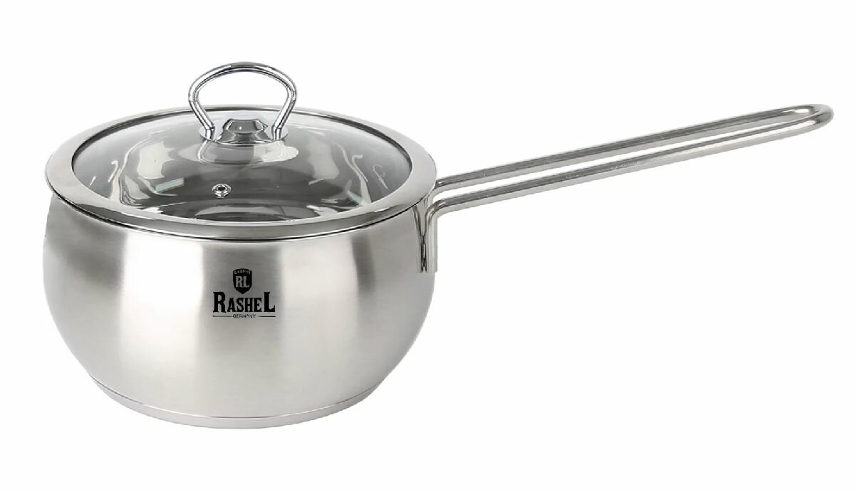 Ковш RASHEL амалия со стеклянной крышкой 2 л нержавеющая сталь 18/10 диаметр 16 см