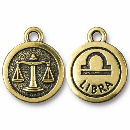 Подвеска, 19х15.5мм, TierraCast, знак зодиака Весы (Libra), базовый материал - оловянный сплав, позолоченный с чернением, 1 шт.