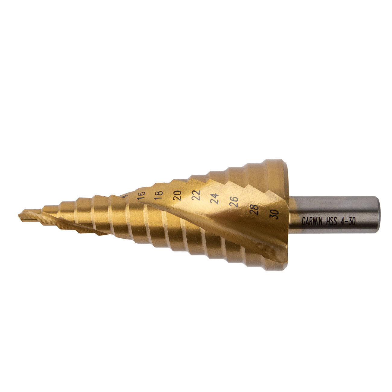 GARWIN INDUSTRIAL 102570-4-30-14 Сверло ступенчатое 4,0-30,0 мм, 14 ступеней, HSS, TiN, со спиральной канавкой