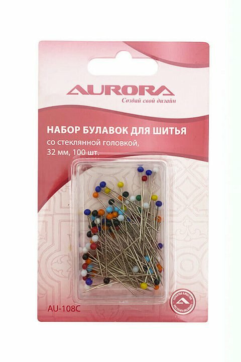 Набор булавок с цветными стеклянными головками Aurora AU-108C