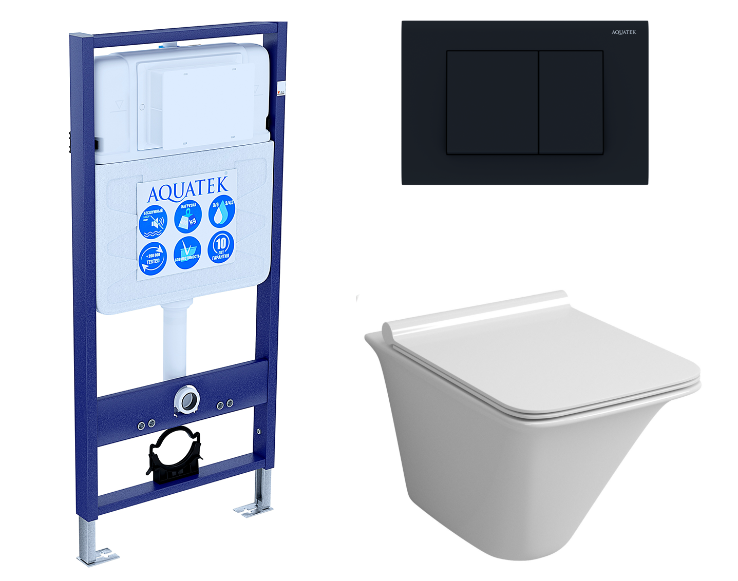 Комплект 3 в 1 инсталляция Акватек Standart 50 + Унитаз подвесной Grossman GR-4413S с кнопкой черной INS-0000012 + GR-4413S + KDI-0000012