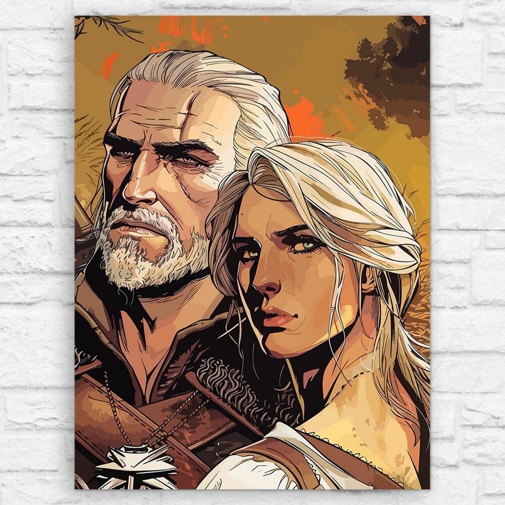 Картина по номерам на холсте игра Ведьмак 3 (Геральт и Цири, Witcher, PS, PC, XBOX) - 15182 В 30x40