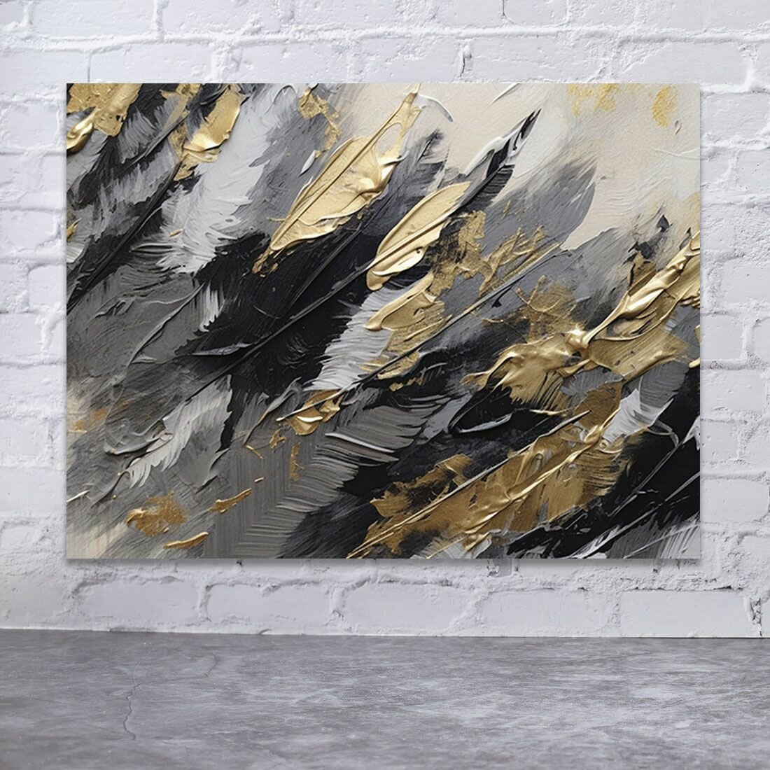 Картины для интерьера 20х30 Абстракция перья масло серый с золотом