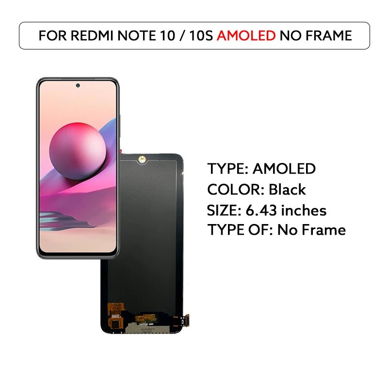 AMOLED ЖК-дисплей для Xiaomi Redmi Note 10 4G 10S ЖК-дисплей с цифровым AMOLED No Frame