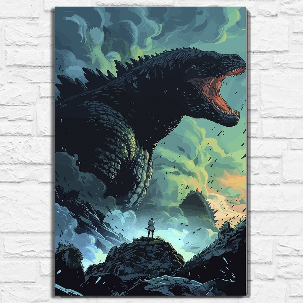 Картина по номерам на холсте фильм Годзилла (Godzilla, Кайдзю) - 15619 В 60x40