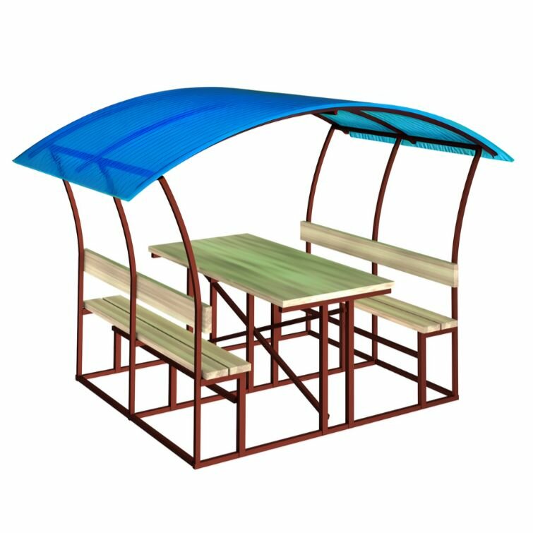 Беседка Летняя 2,7х1,8 м, металлическая с поликарбонатом синего цвета, коричневый каркас