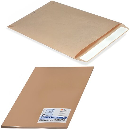 Конверт-пакеты Курт С5 плоские (162х229 мм), до 90 листов, крафт-бумага, отрывная полоса, комплект 25 шт, 357707.25