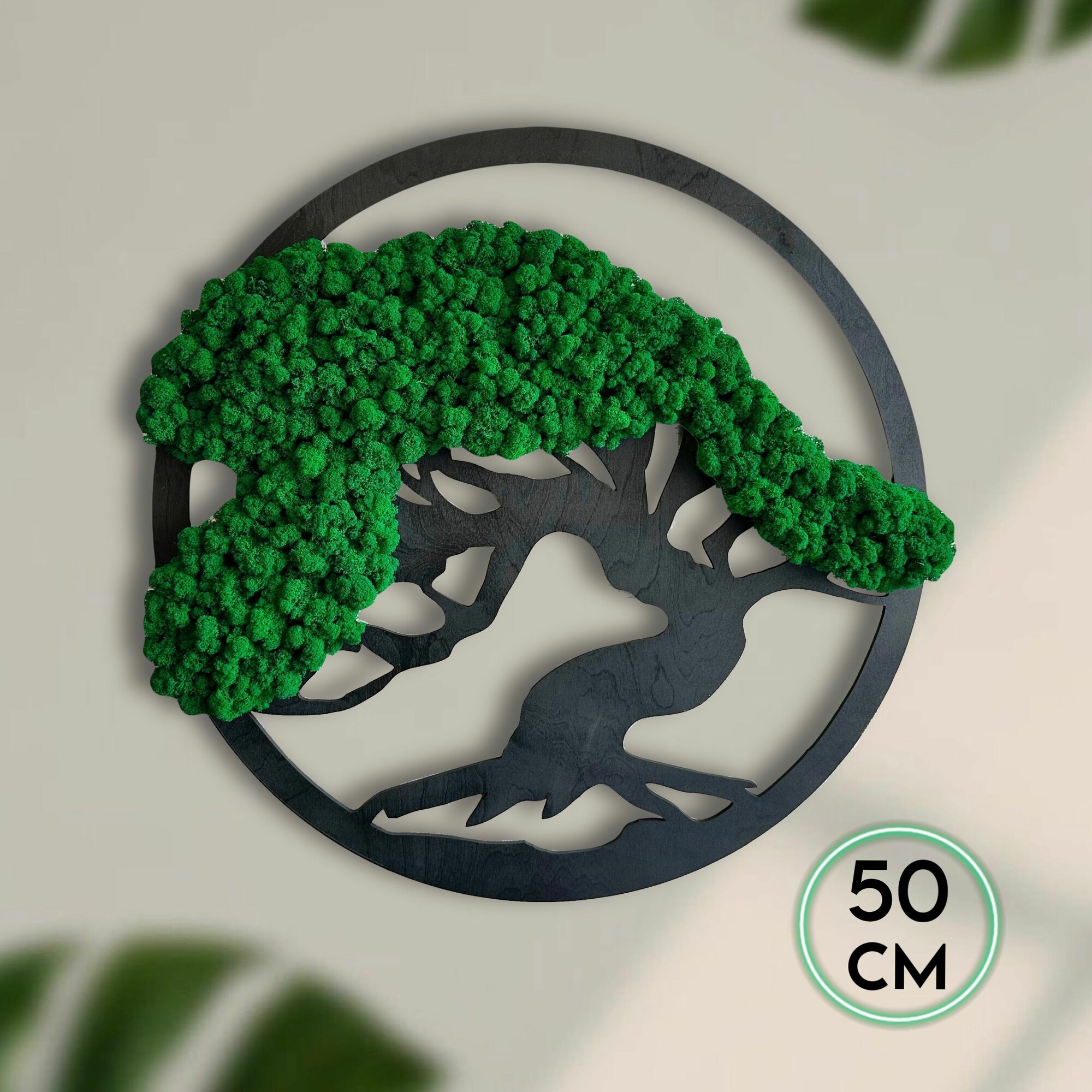 Панно декоративное интерьерное со мхом 50 см деревянное с стабилизированным мхом настенное