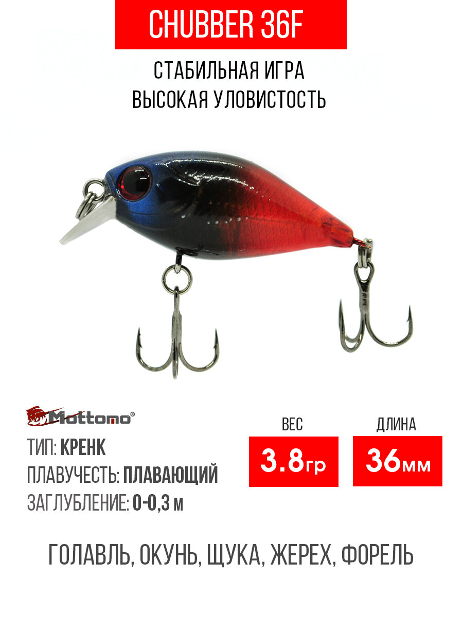 Воблер для рыбалки Mottomo Chubber SR 36F 3,8g, кренк плавающий для спиннинга, троллинга. Приманка окуня, щуку Clear Bug