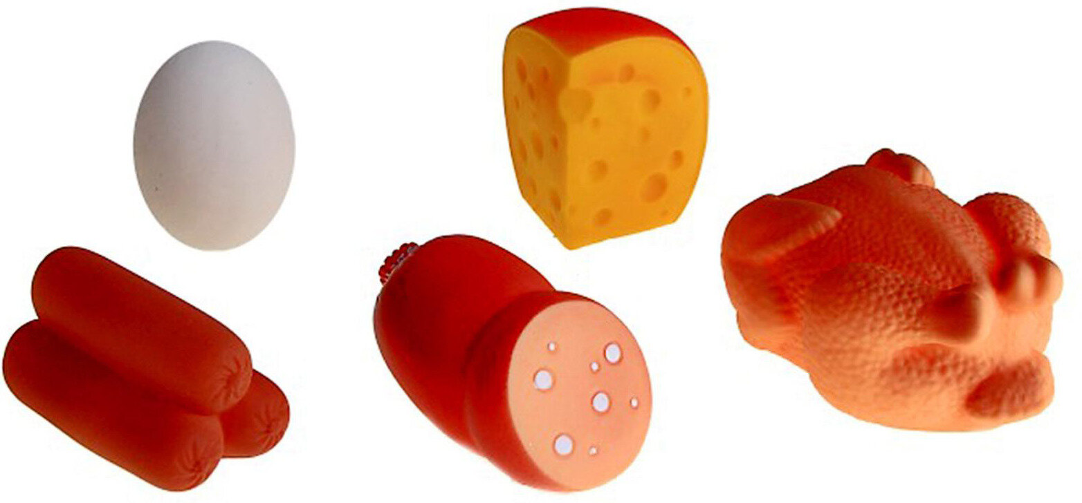 Развивающие резиновые игрушки "Продукты", сюжетно-ролевой игровой набор из 5 фигурок продуктов для игры в магазин или для купания в ванной