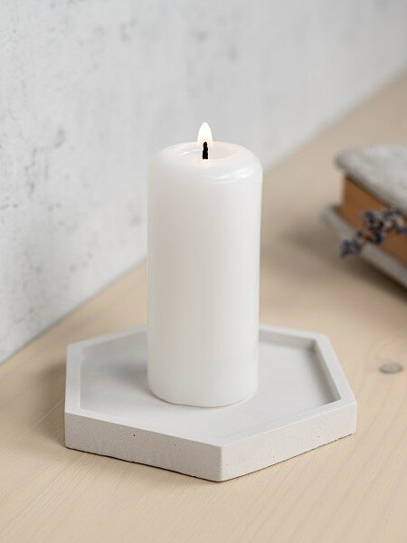Подсвечник из скульптурного бетона шестигранник, цвет белый (гипсобетон, высота 1,2 см.), 1 шт.