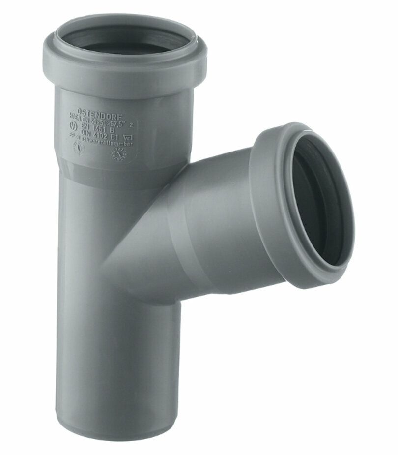 Тройник канализационный Ostendorf диаметр 50 мм, 67 градусов, пластиковый
