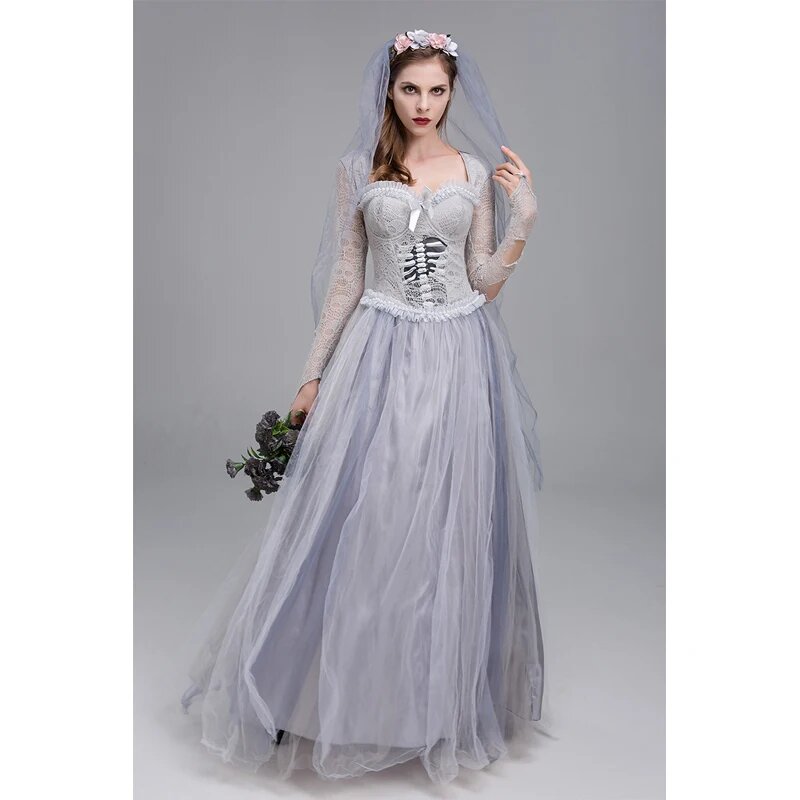 Костюм труп невесты для женщин S, Серый, Gray