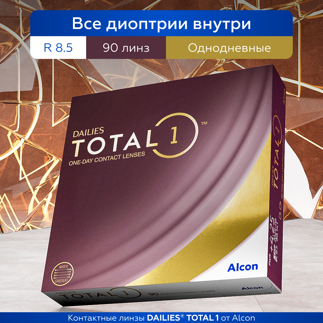 Контактные линзы Dailies Total 1, 90 шт, +2.25, R:8,5, режим ношения: дневной