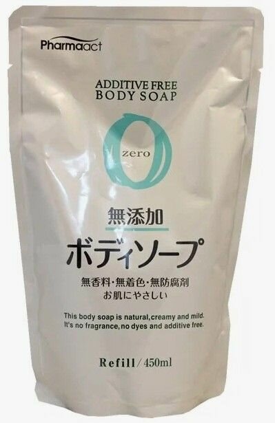 Kumano Cosmetics Жидкое мыло для тела без добавок, для чувствительной кожи Pharmaact Mutenka Zero, запасной блок, 450 мл