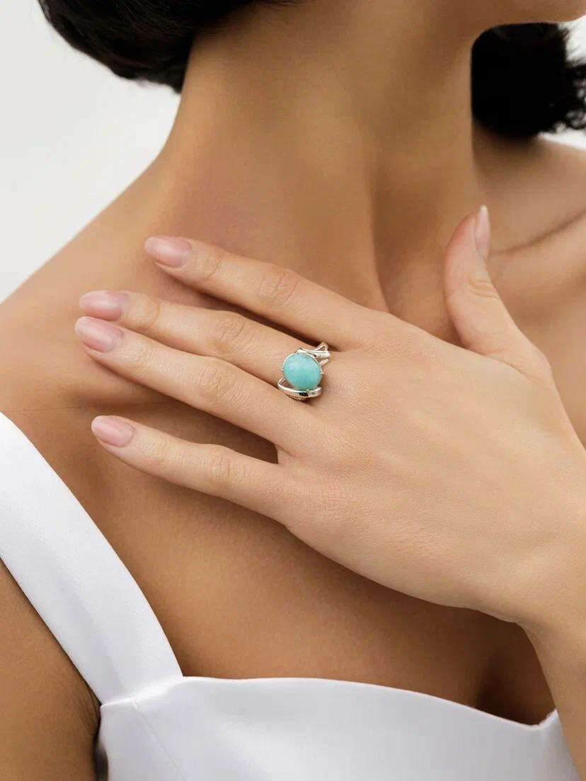 Кольцо, серебро, 925 проба, родирование, амазонит