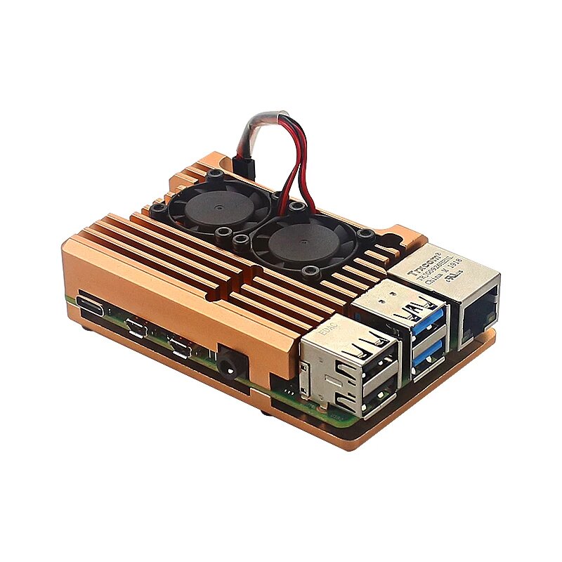 Корпус Caturda для Raspberry Pi 4 Gold с вентиляторами